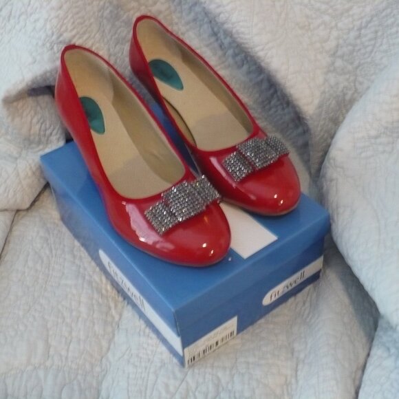 Fitzwell | Shoes | New In Box Fitzwell Red Patent Heels With Rhinestone ...